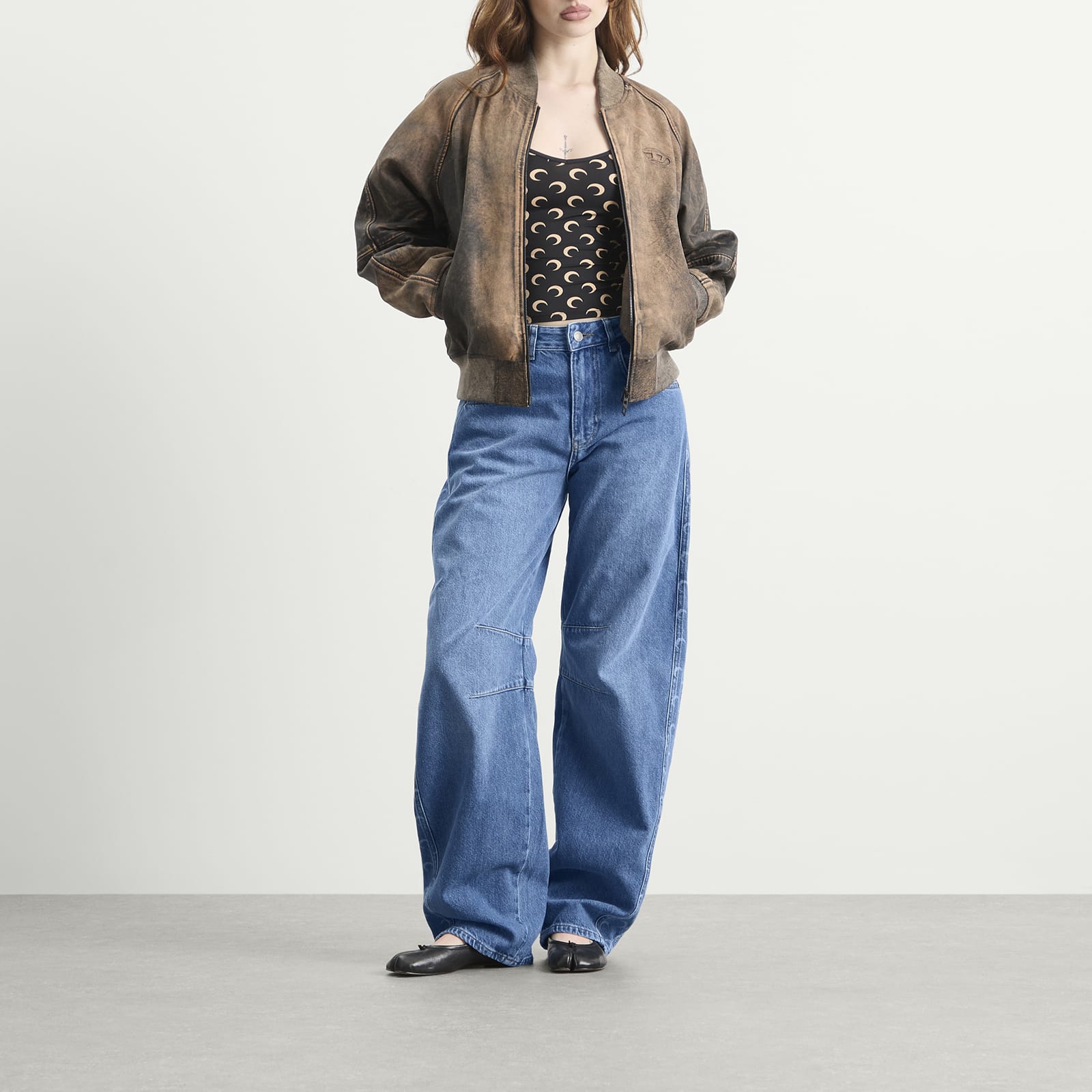 MARINE SERRE Marine Serre Barrel Leg Jeans with Crescent Moon Motif
